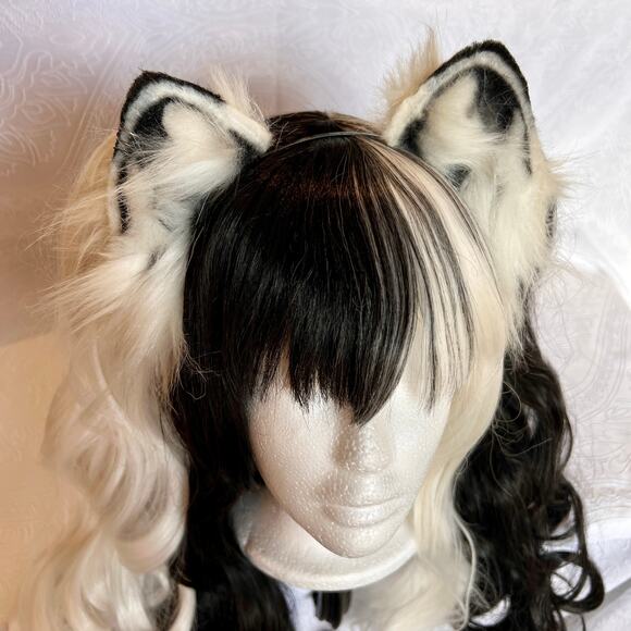 Hand Crafted | Accessories | Snow Leopard Cat Black White Ears Headband ...
